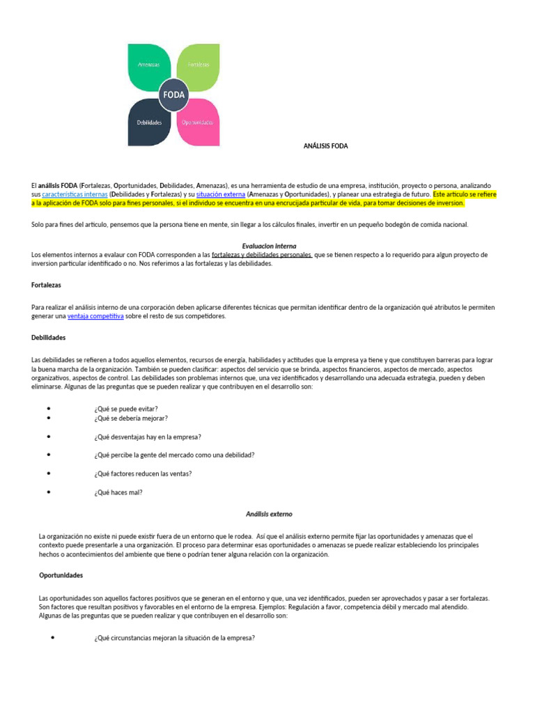 FODA analisis personal | PDF | Análisis FODA | Business FODA analisis personal | PDF | Análisis FODA | Business