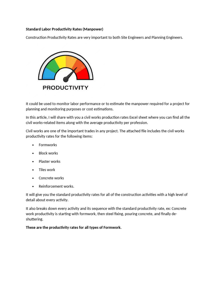 Standard Labor Productivity Rates | PDF