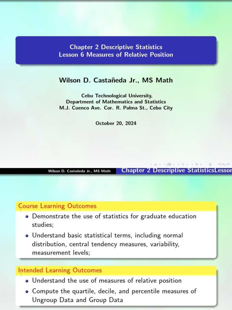 Lesson 6 Measures of Relative Position | PDF | Percentile | Quartile