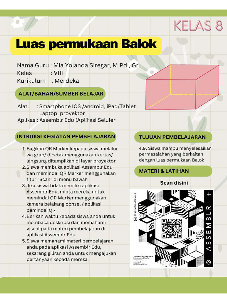 Media Pembelajaran Berbasis Augmented Reality Luas Permukaan Balok | PDF