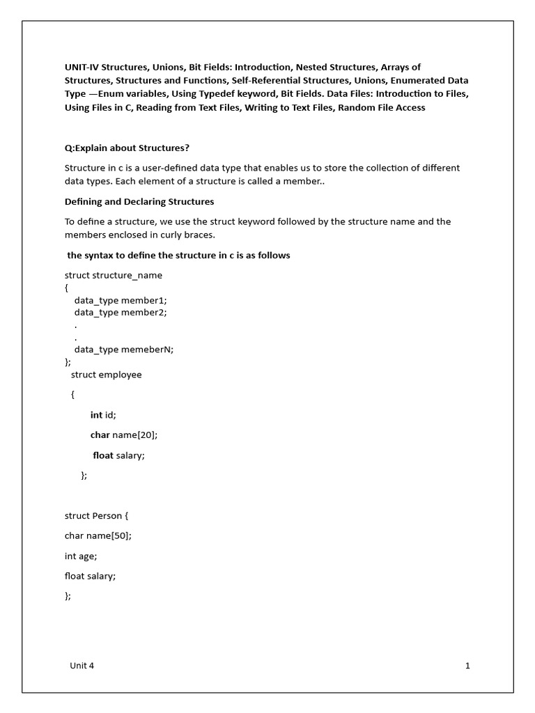 Unit 4 Pdf Computer File Pointer Computer Programming