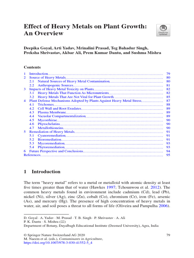 Heavy Metals' Impact on Plant Growth | PDF | Reactive Oxygen Species ...