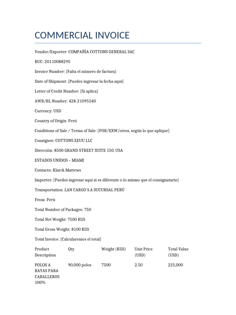 Commercial_Invoice_Filled | PDF