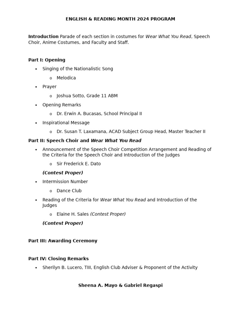 ENGLISH MONTH PROGRAM | PDF