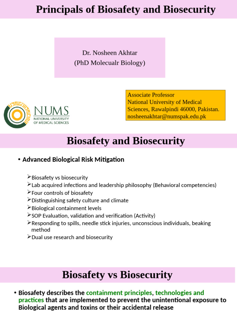 Biosafety Lecture 1 - Biosafety & Biosecurity | PDF | Risk | Risk ...