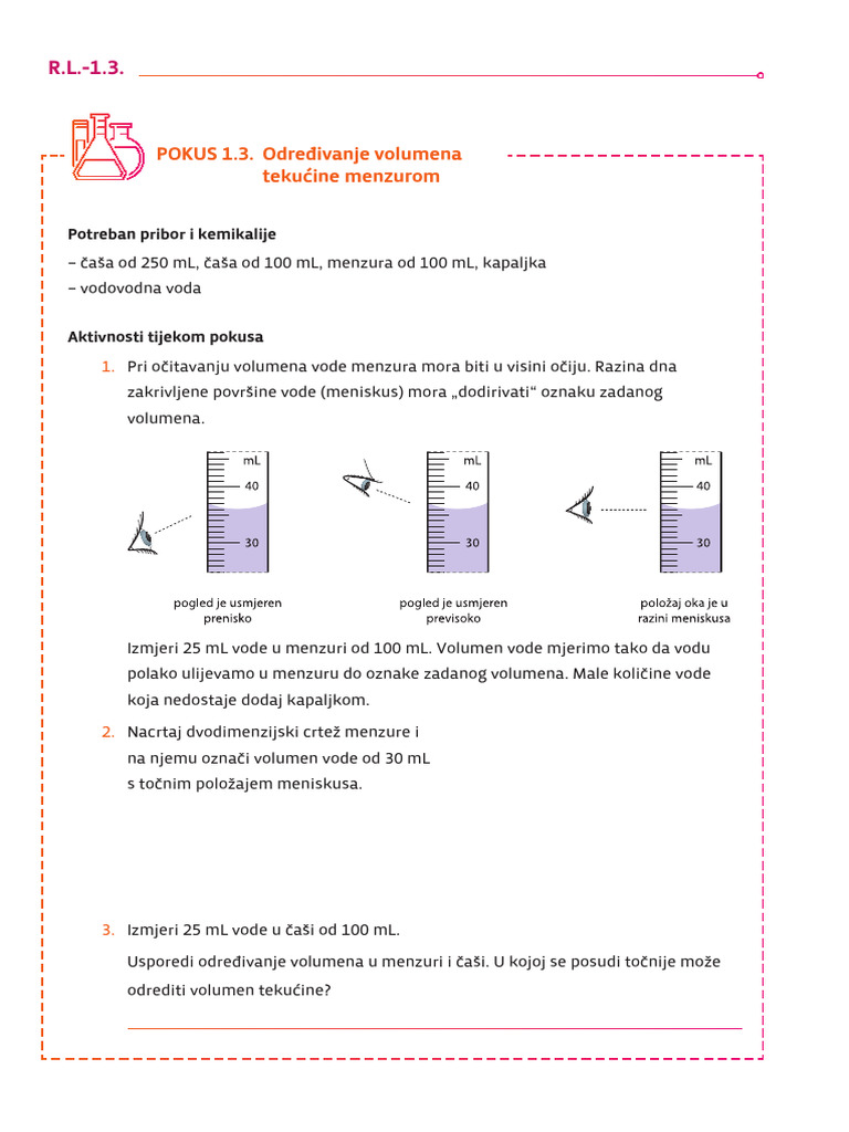 RL 1-3 Odredivanje Volumena Tekucine Menzurom | PDF