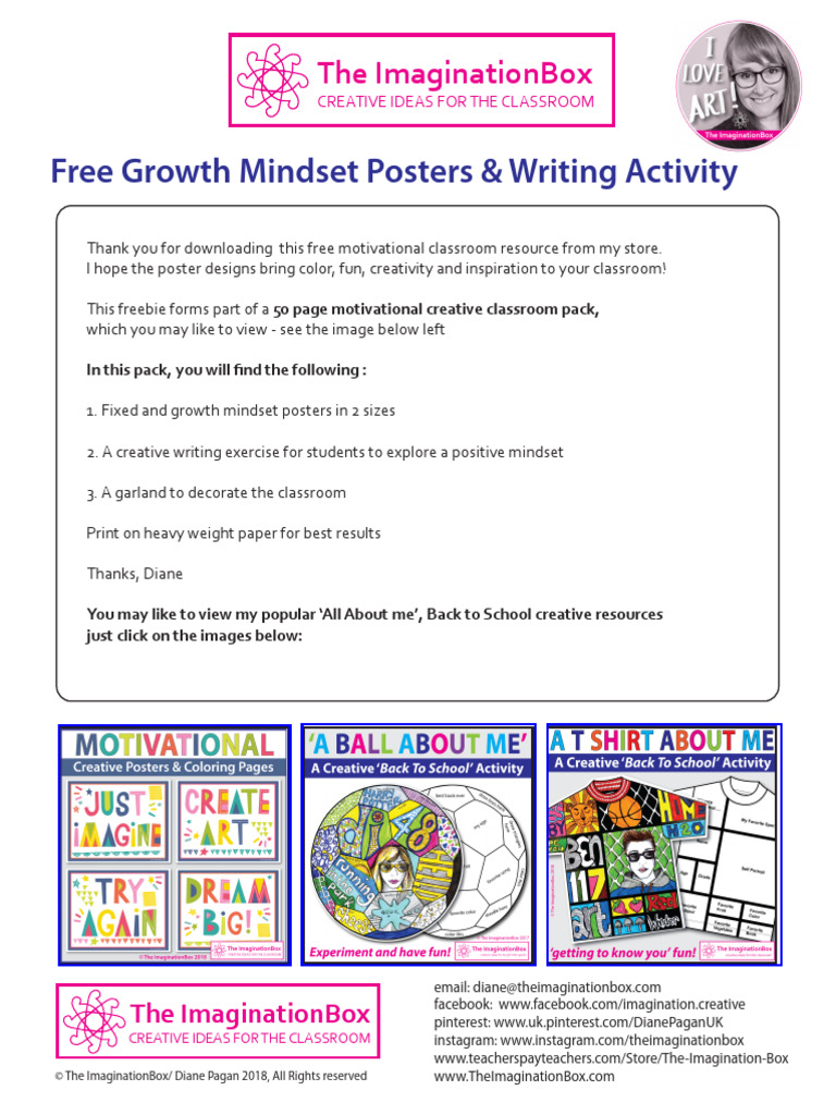 4 - FREE Growth Mindset Posters and Writing Activity | PDF | License ...