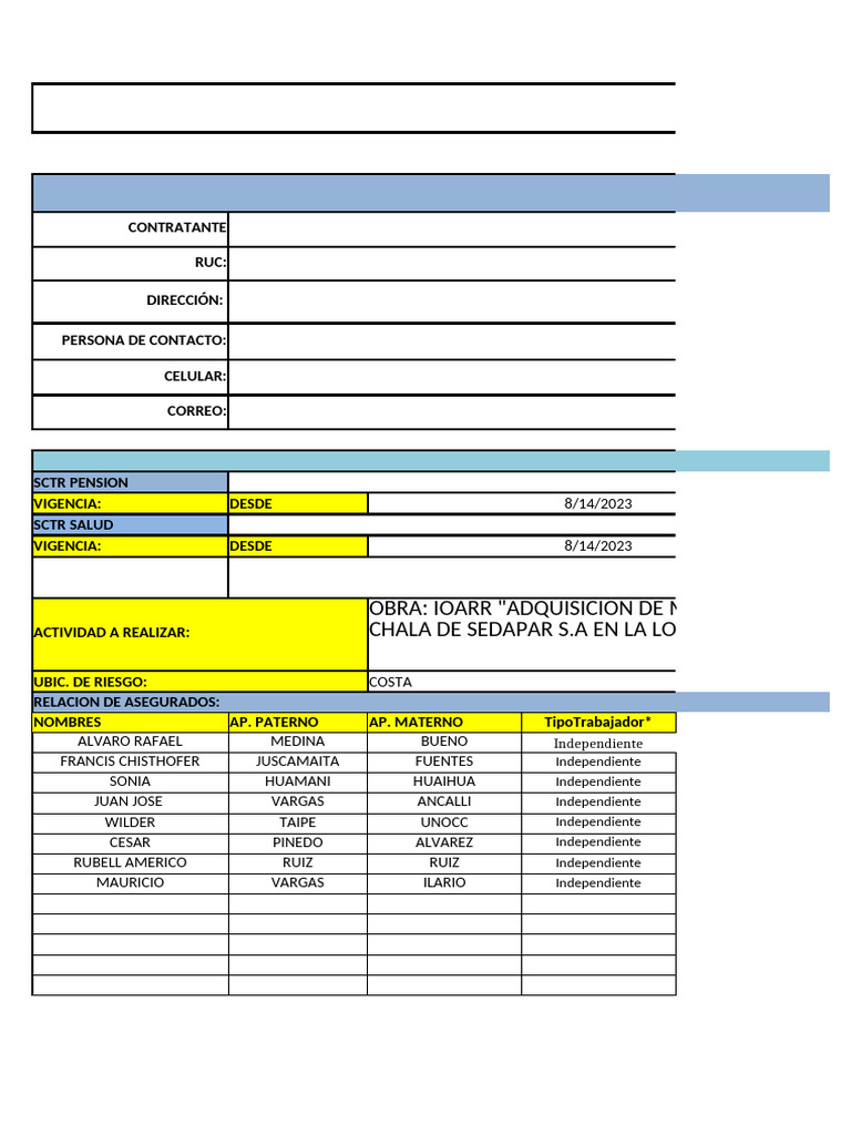 Solicitar SCTR - Agosto - Chala | PDF