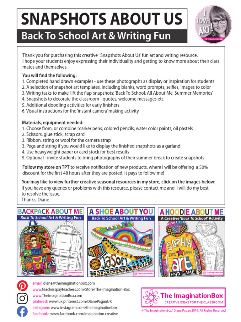 1 - All About Me Camera Snapshots Art Activity | PDF | Camera