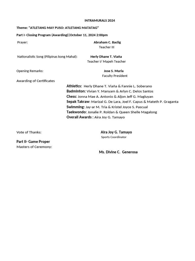 Intramurals Program 2024 | PDF