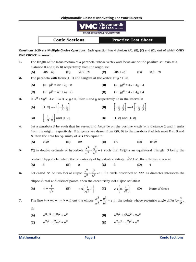 Conic1728387790246 ConicSectionsPTSQuestion PDF | PDF