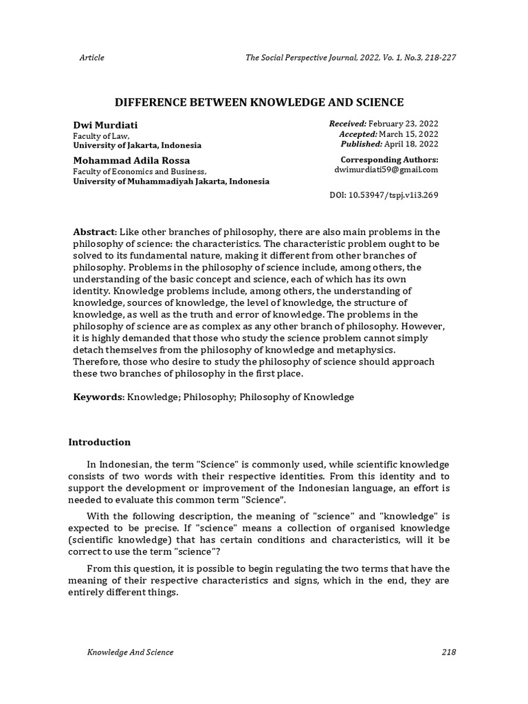 The Difference Between Knowledge and Science | PDF | Knowledge | Science