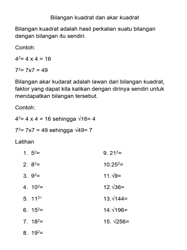 Bilangan Kuadrat Dan Akar Kuadrat | PDF
