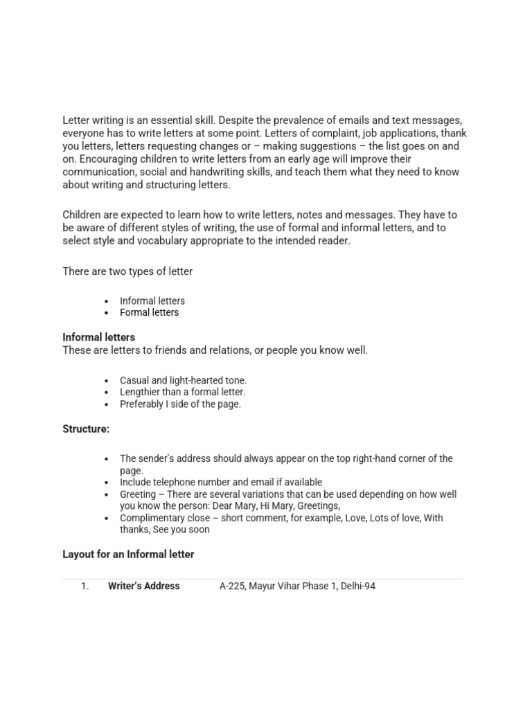 Informal Letter Writing Guide | PDF