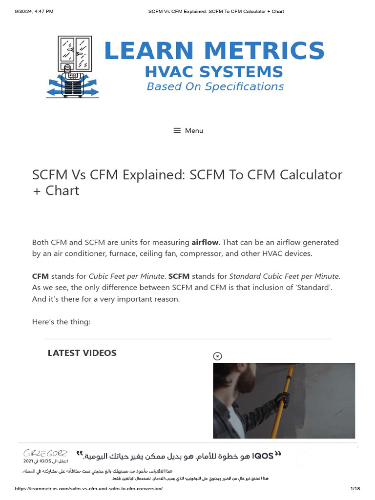 SCFM Vs CFM Explained - SCFM To CFM Calculator + Chart | PDF | Density | Continuum Mechanics