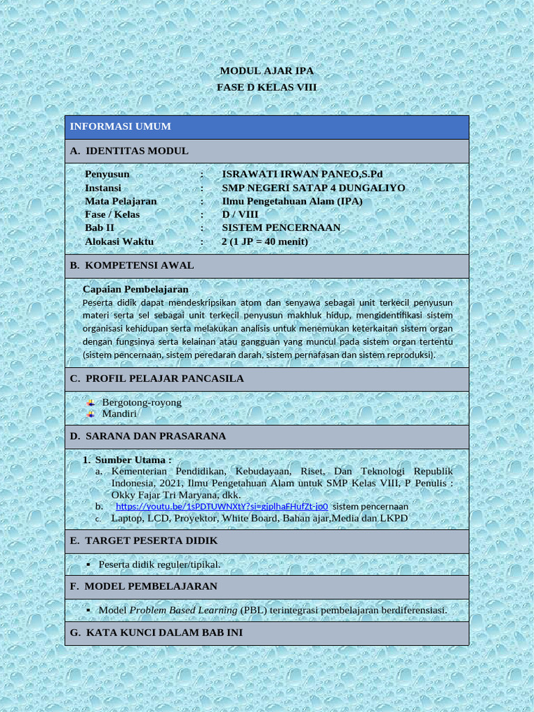 Modul Ajar Pencernaan Presentasi | PDF