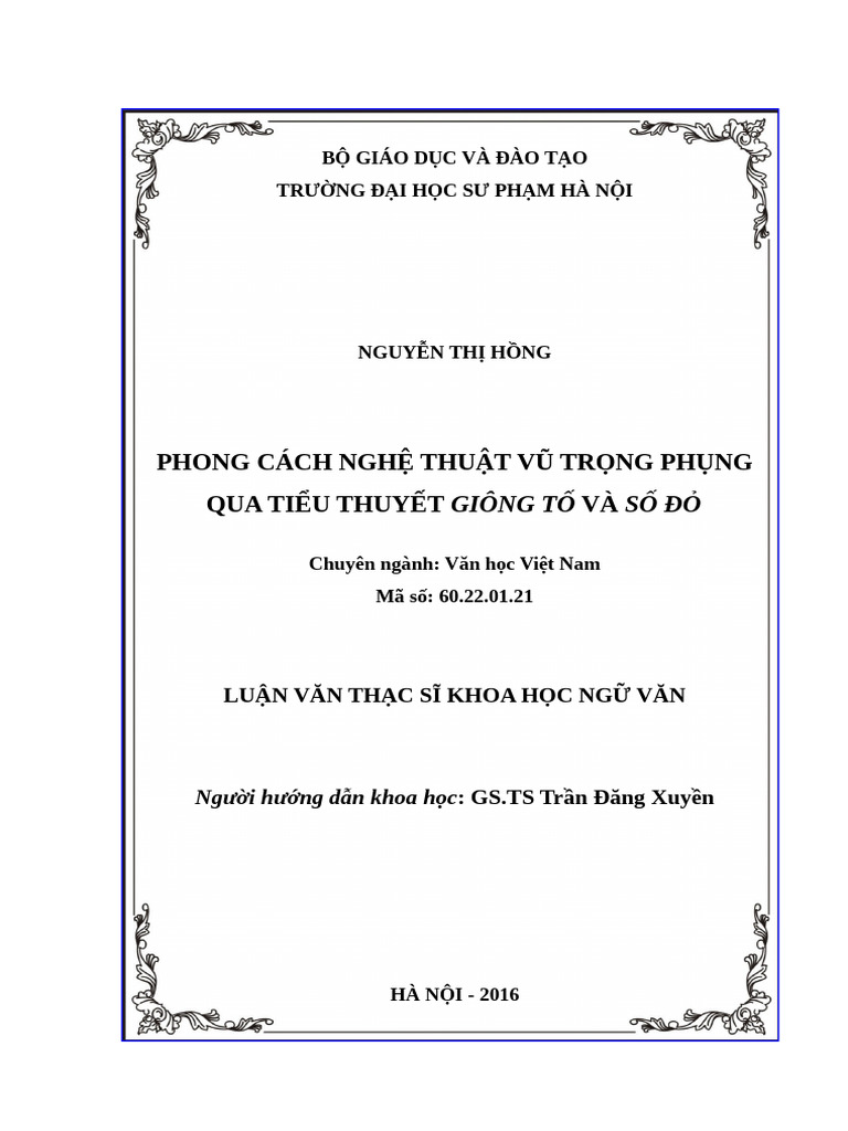123doc Phong Cach Nghe Thuat Vu Trong Phung Qua Tieu Thuyet Giong To Va So Do | PDF