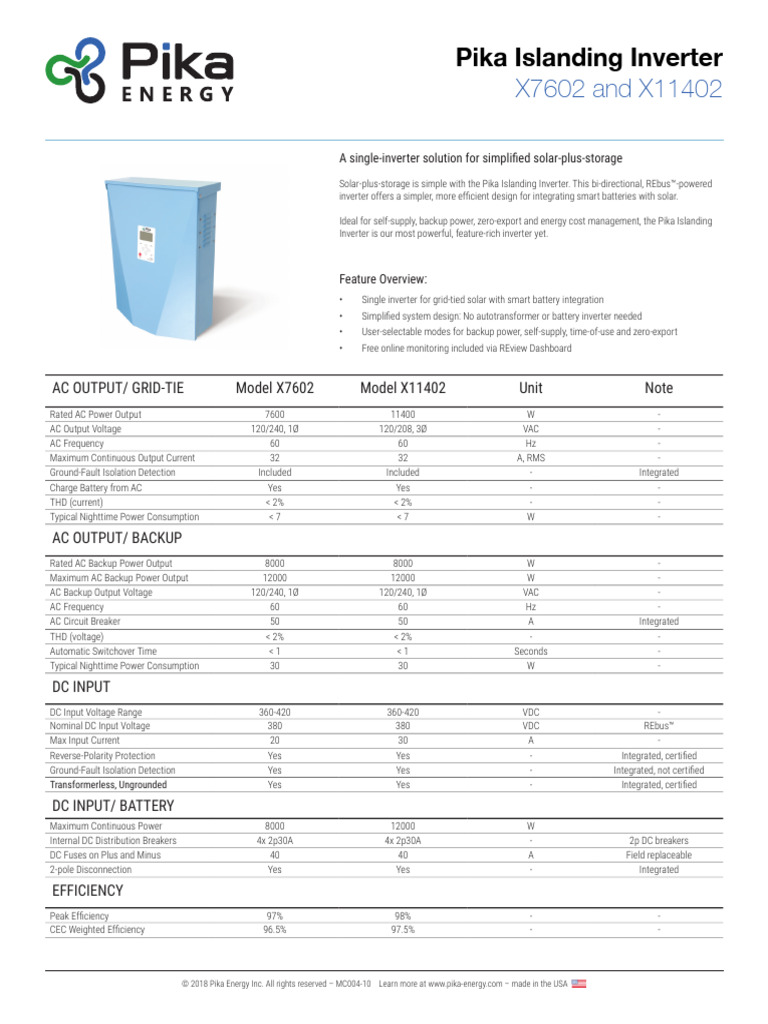 Pika Islanding Inverter Datasheet | PDF | Power Inverter | Alternating ...