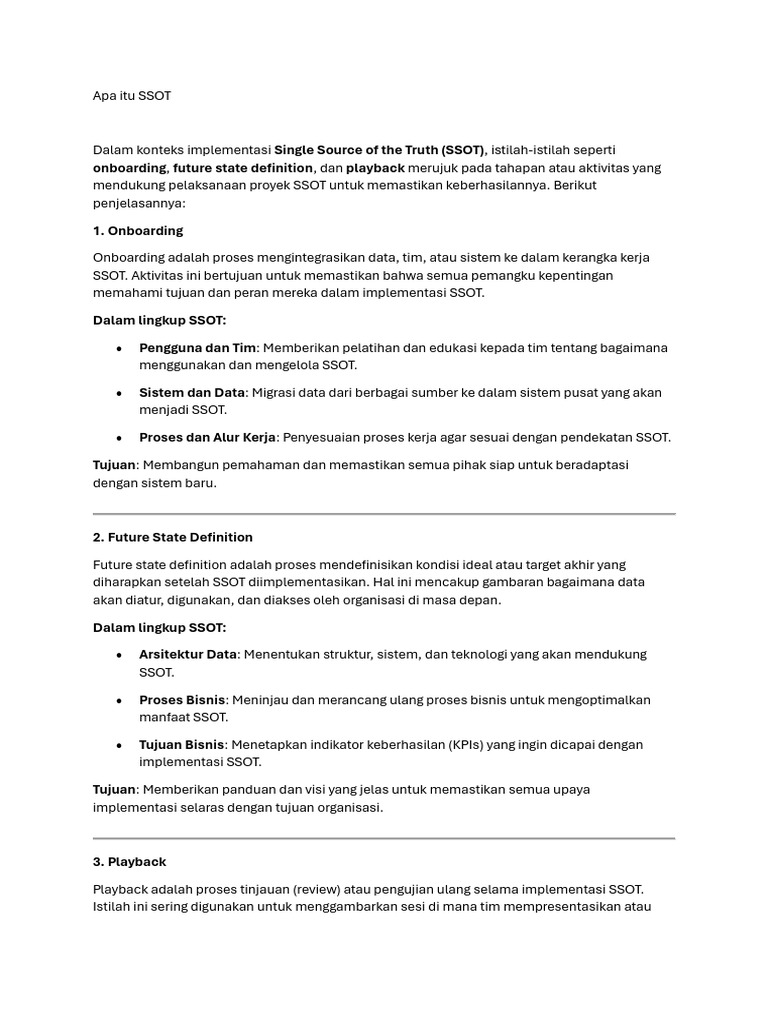 Implementasi SSOT: Onboarding dan Evaluasi | PDF