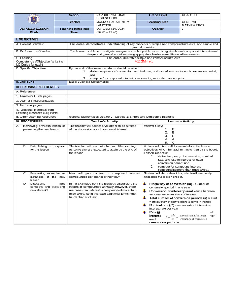 DLP-Q2-Compound Interest 2 | PDF | Learning | Teachers