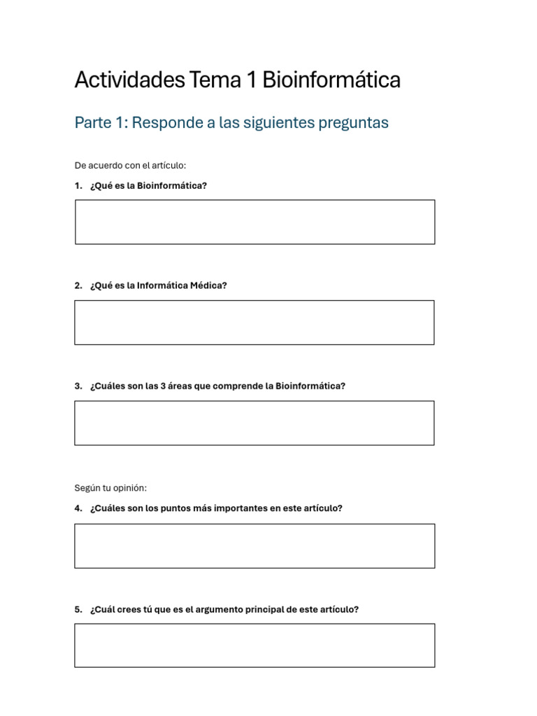 Actividades - Tema 1 - Bioinformática - Editable | PDF
