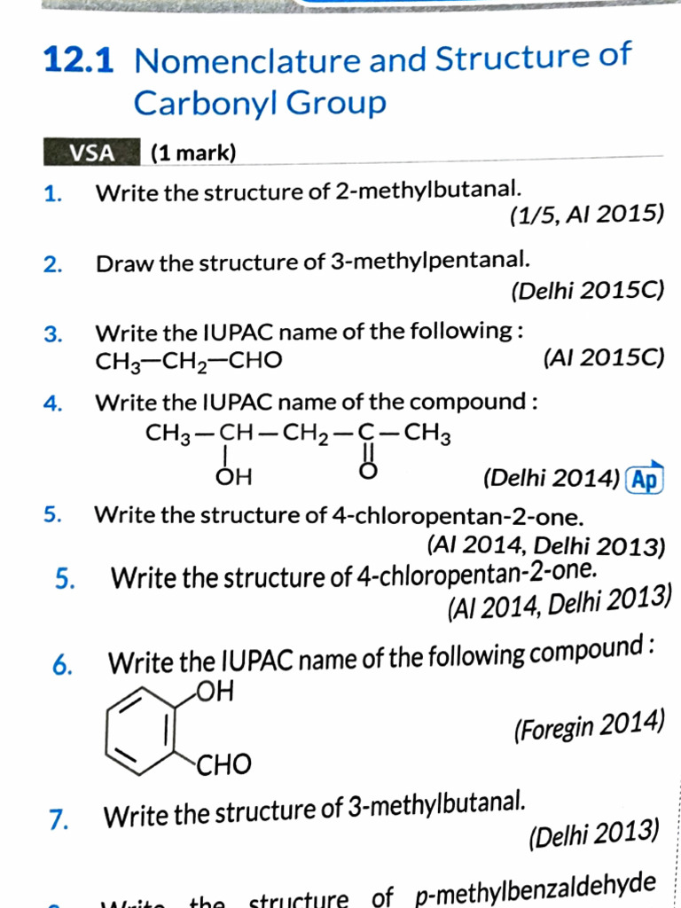 PYQ of Aldehyde and Ketones | PDF