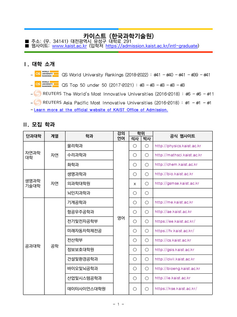 2023 GKS-G Overview of University (KAIST) | PDF | Engineering | Science