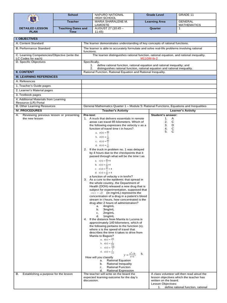 DLP-W1-Rational Functions, Equations, and Inequalities | PDF | Equations | Function (Mathematics)