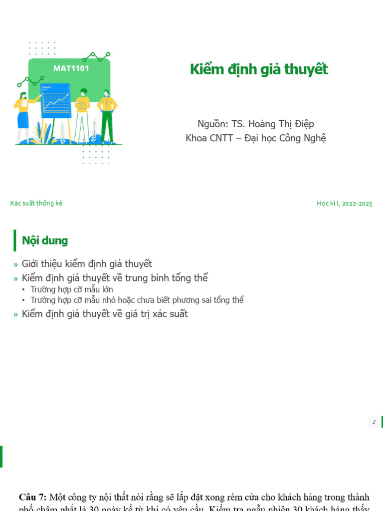 Kiểm định giả thuyết: Nguồn: TS. Hoàng Thị Điệp Khoa CNTT - Đại học Công Nghệ | PDF