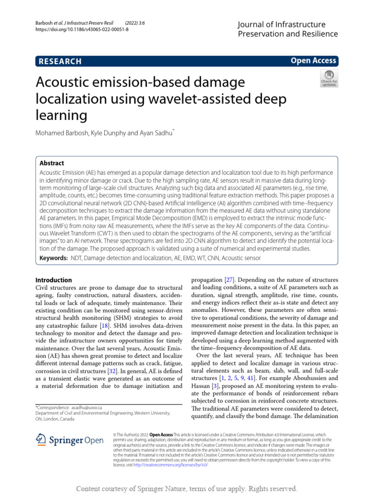 Acoustic Emission-Based Damage Localization Using | PDF | Wavelet | Creative Commons License