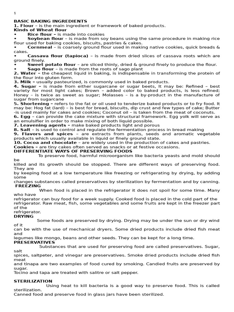 Basic Baking Ingredients - Reviewer | PDF | Flour | Breads