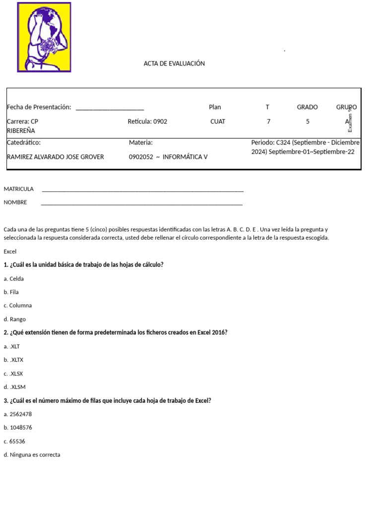 Acta de Evaluación Excel | PDF | Hoja de cálculo | Microsoft Excel