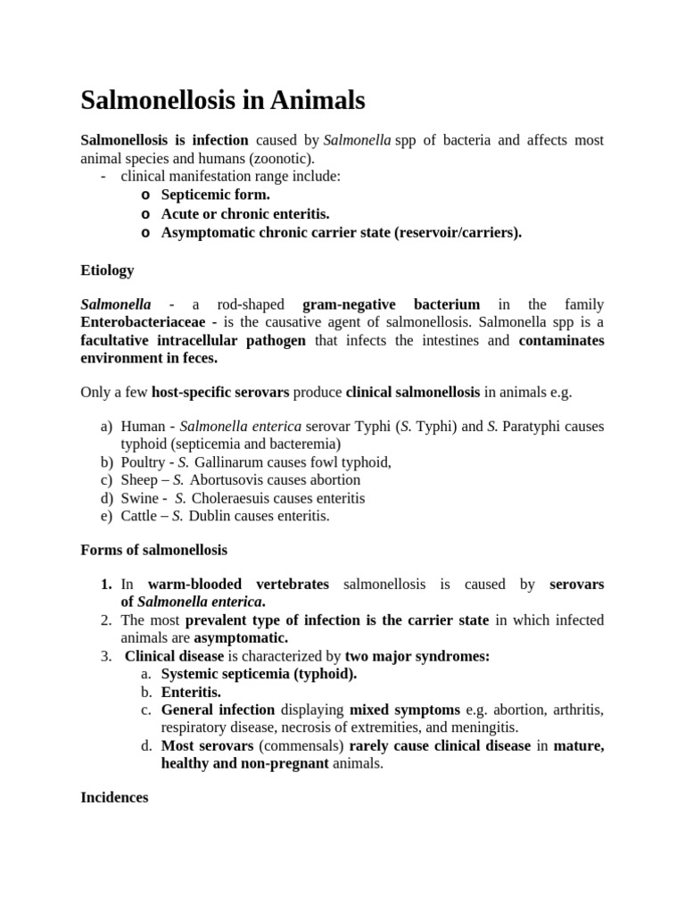 Lecture 3 - Salmonellosis in animals | PDF | Salmonella | Infection