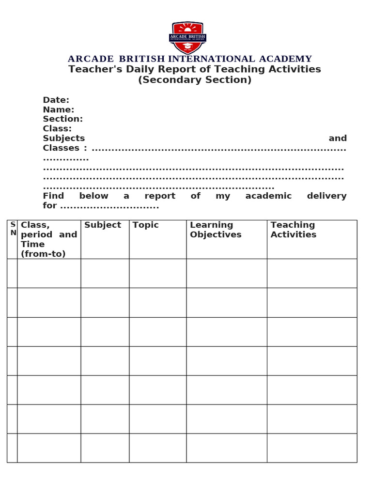 TEACHERS REPORT OF DAILY TEACHING ACTIVITIES | PDF | Teachers ...