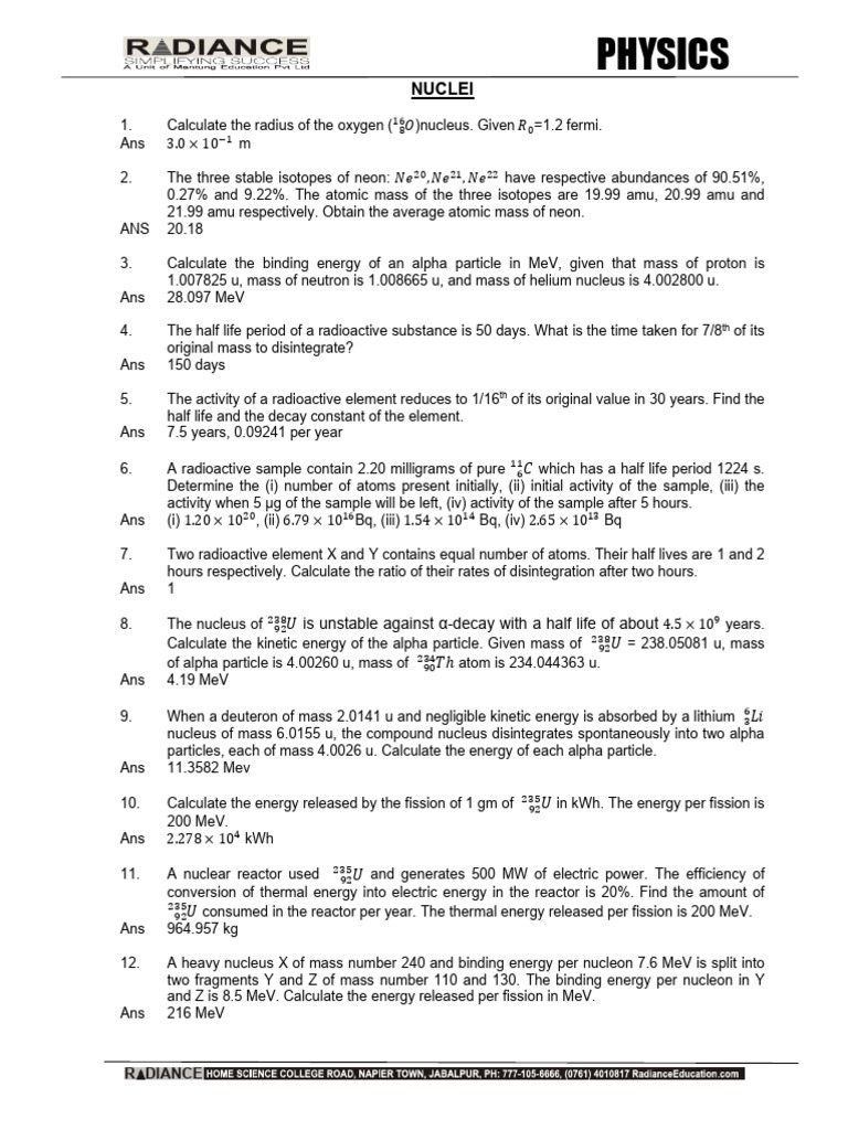 Sheet-6 (1) | PDF | Radioactive Decay | Atomic Nucleus