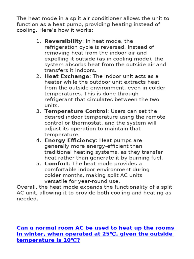 Understanding AC Heat Mode Functionality | PDF | Heat Pump | Air ...