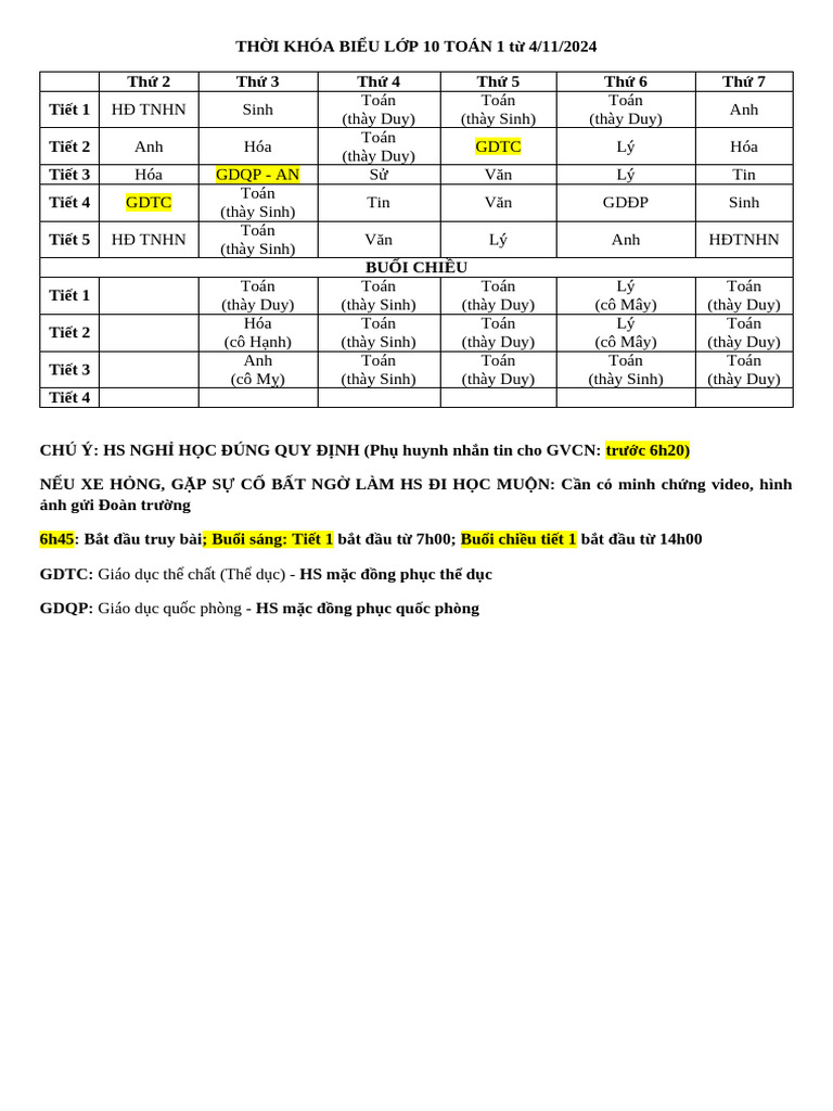 TKB 10 TOán 1 | PDF