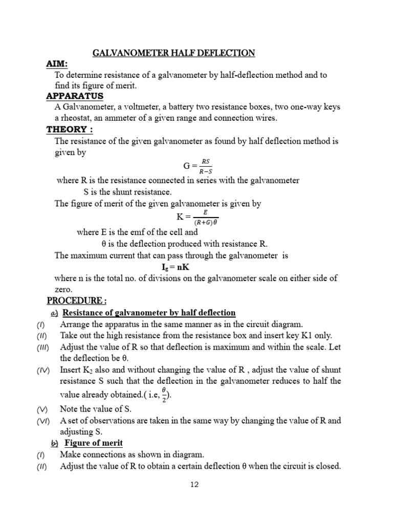 GALVANOMETR HALF DEFLECTION | PDF | Electrical Engineering | Tools