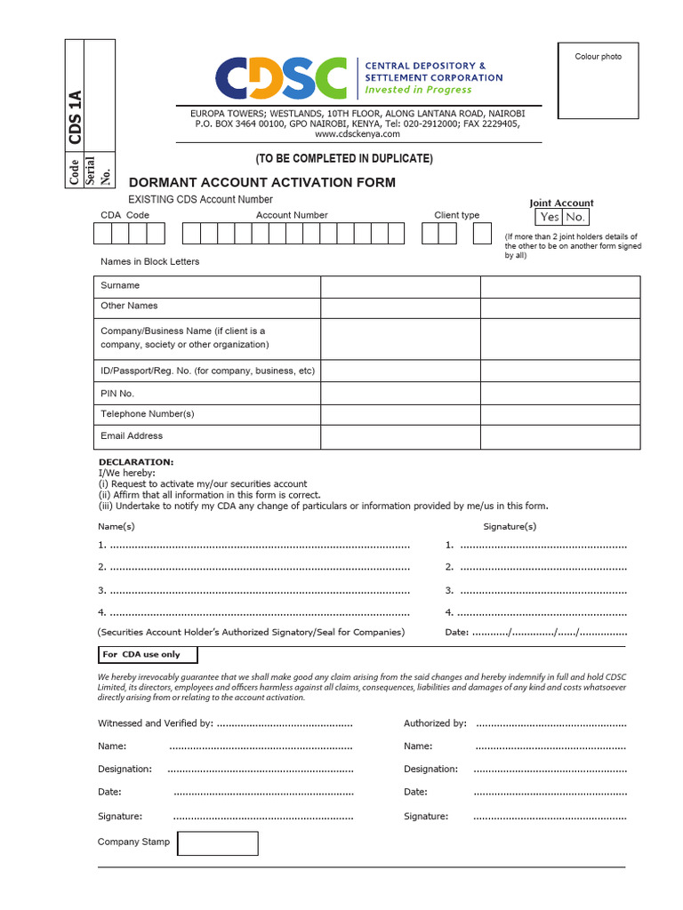 CDS1A Dormant Account Activation Form | PDF