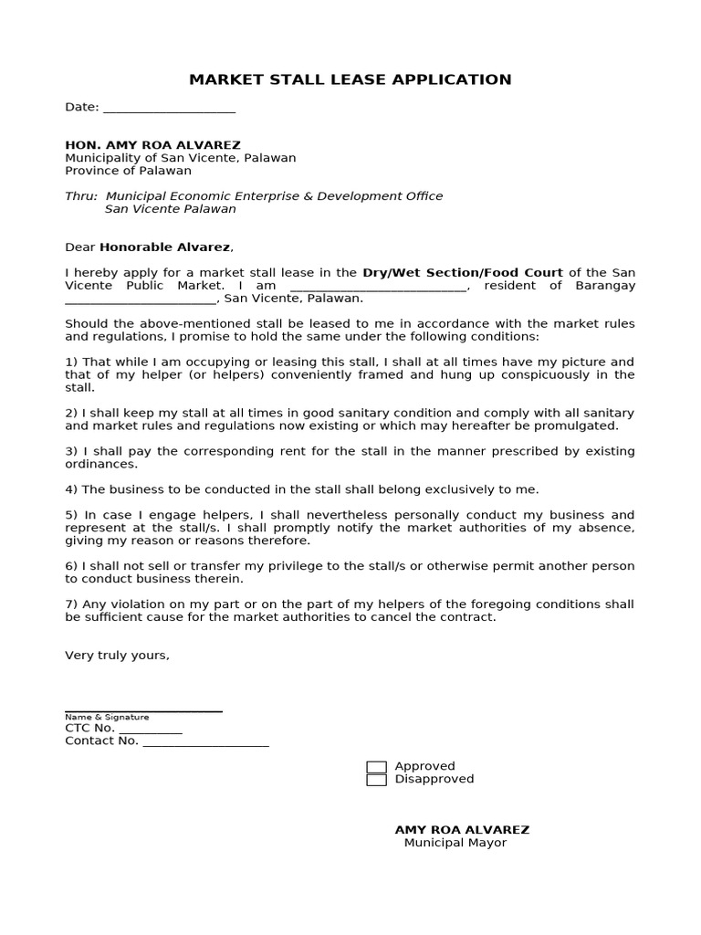 Market Stall Lease Application - 2023 | PDF