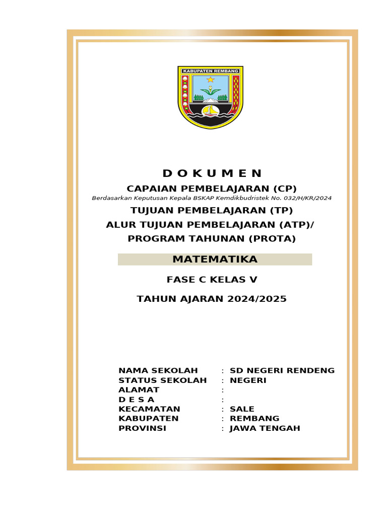 CP, TP, ATP Fase C - Kelas 5 Matematika | PDF