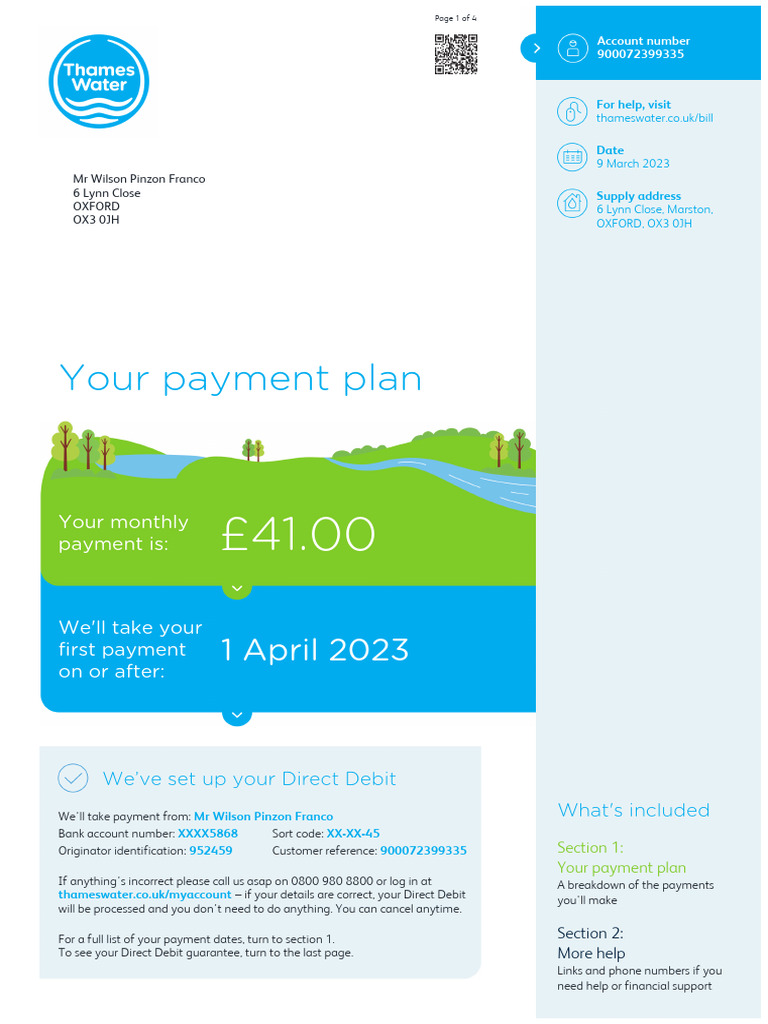 Thames Water Payment Plan Details | PDF | Money | Payments