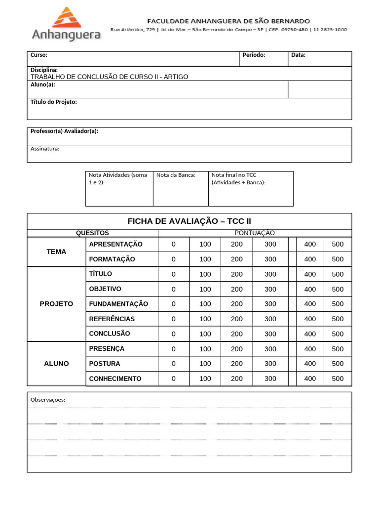 Ficha de Avaliacao - Banca TCC II - 2024.2 | PDF