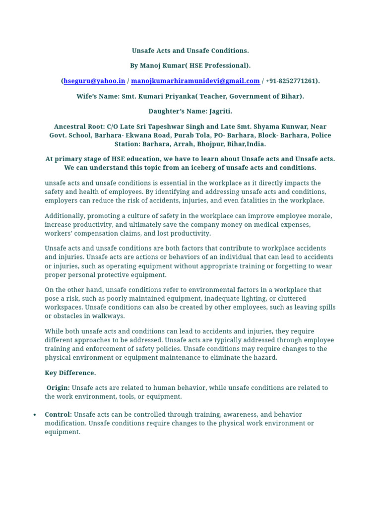 Understanding Unsafe Acts and Conditions | PDF | Personal Protective ...