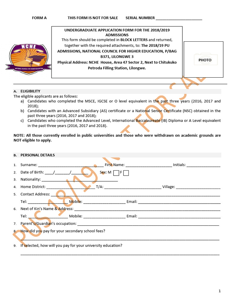 PUS Generic Application Form | PDF | Gce Advanced Level (United Kingdom ...