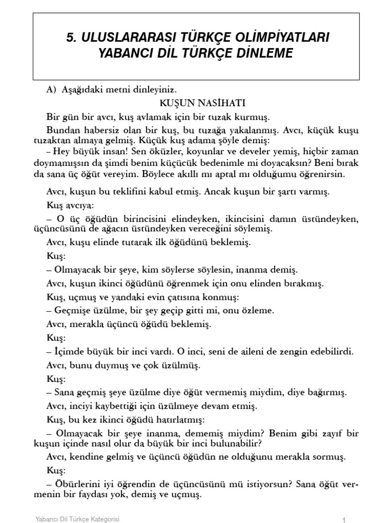 Yabanci Dil Turkce Dinleme | PDF