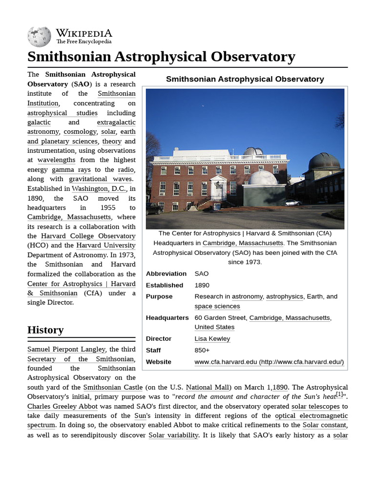 Smithsonian_Astrophysical_Observatory | PDF | Astrophysics | Physical ...