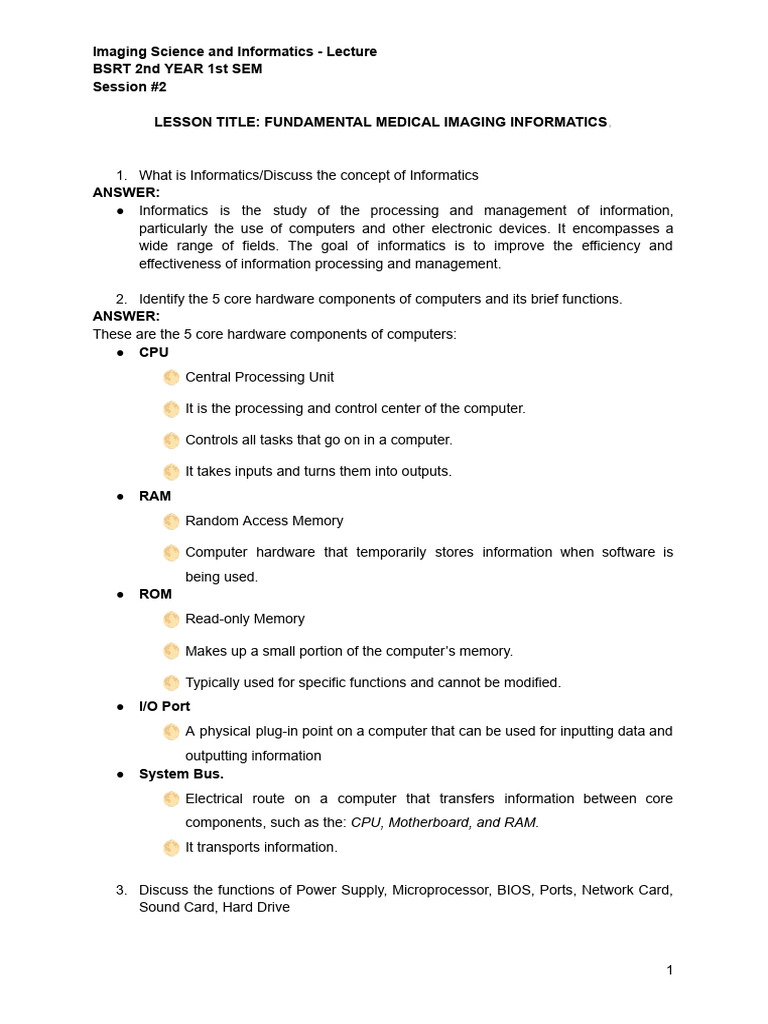 RT 004 LEC 2 | PDF | Computer Hardware | Health Informatics