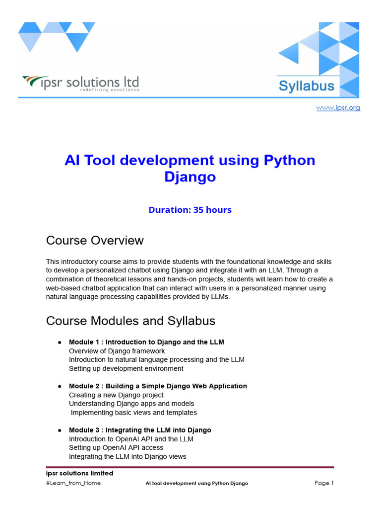 AI-Tool-development-using-Python-Django-Syllabus | PDF | Web ... AI-Tool-development-using-Python-Django-Syllabus | PDF | Web ...