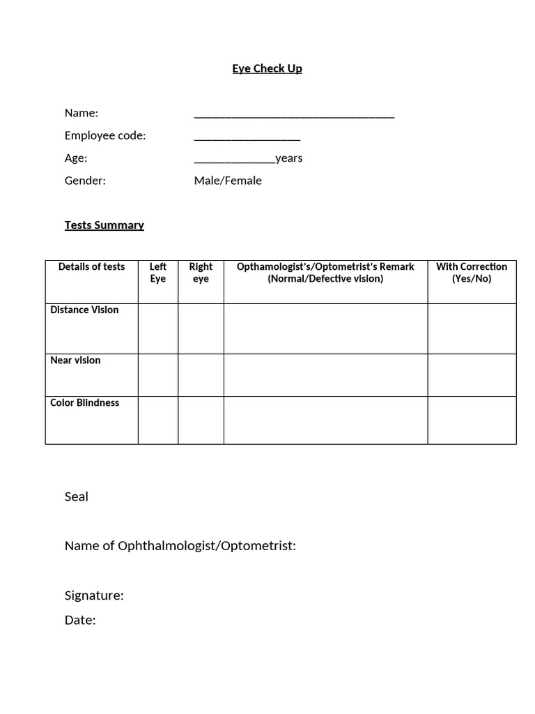 Eye Test Certificate | PDF